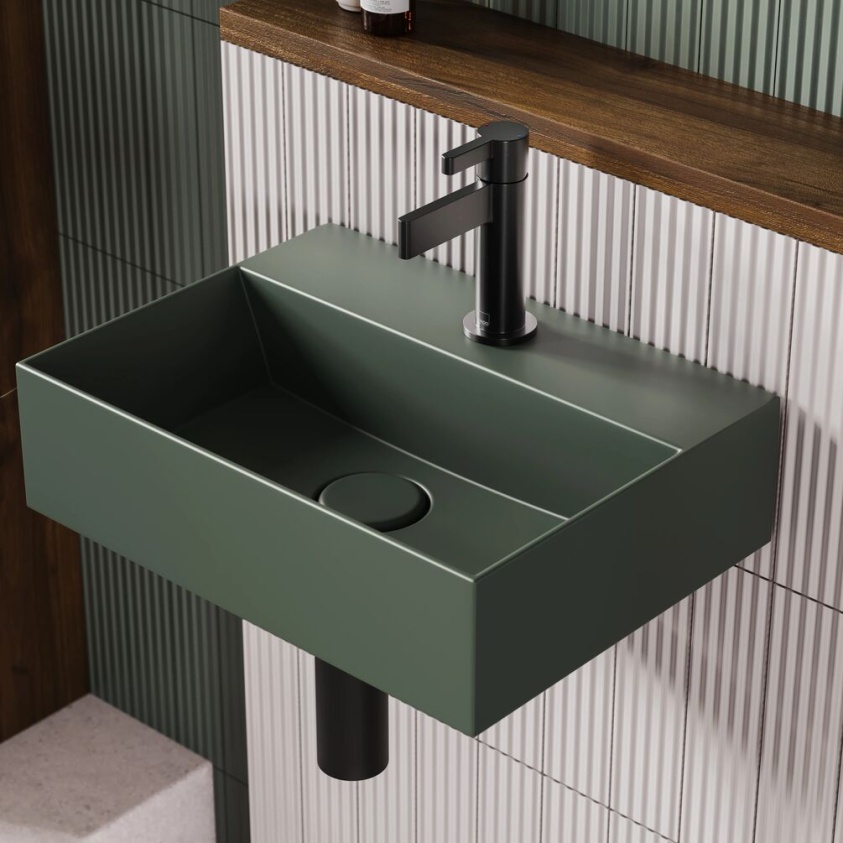 Zero 3 400mm x 300mm Matt Green Cloakroom Wall Hung Basin | Sanctuary ...