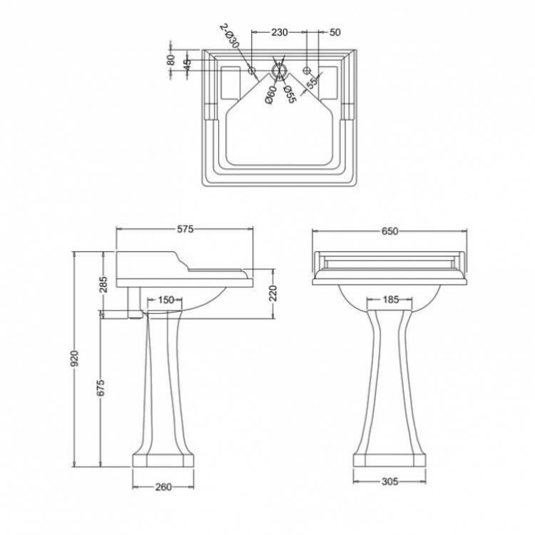 Burlington Classic Invisible Overflow Basin & Pedestal | Sanctuary
