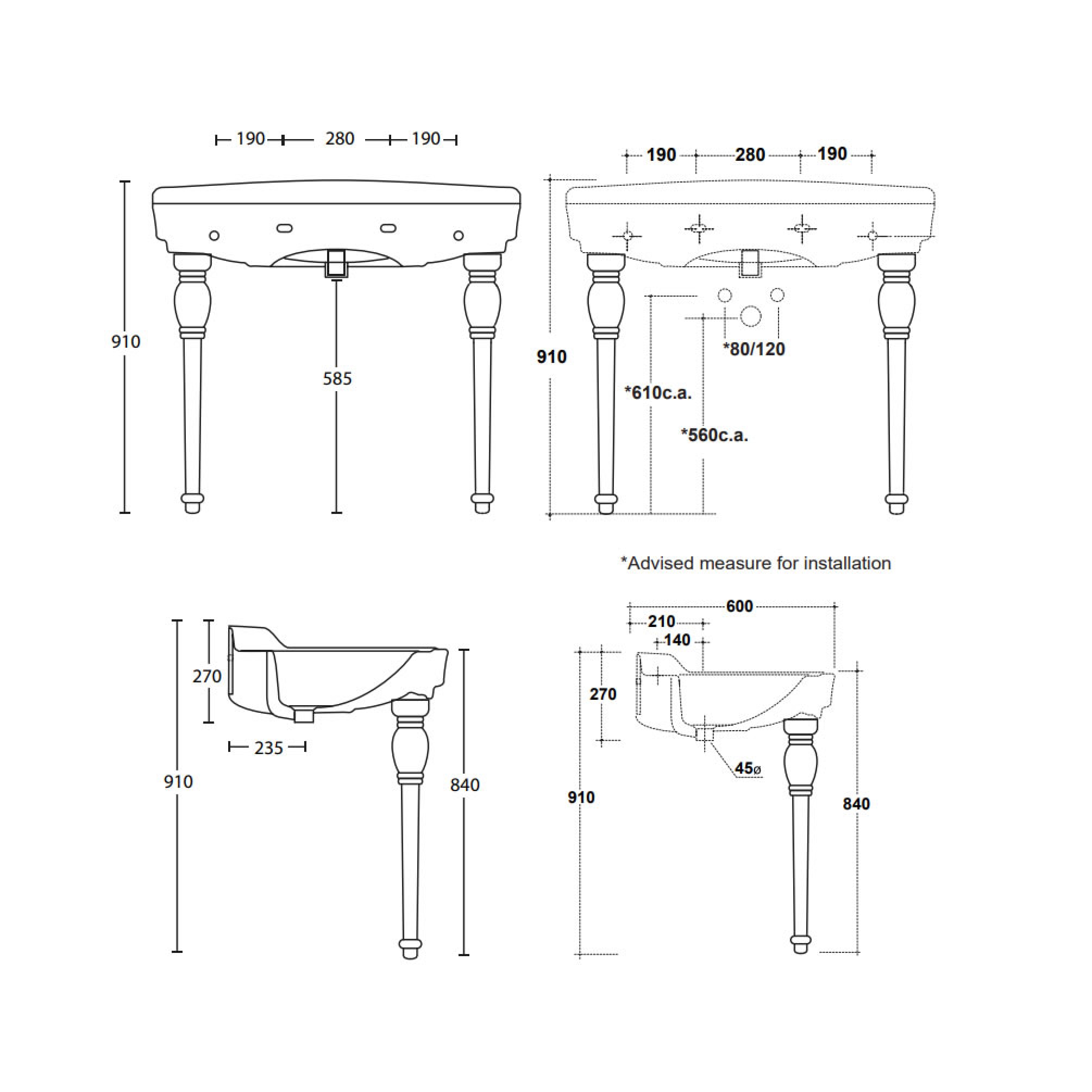 Imperial Regent 1000mm Console Basin With Legs | Sanctuary Bathrooms