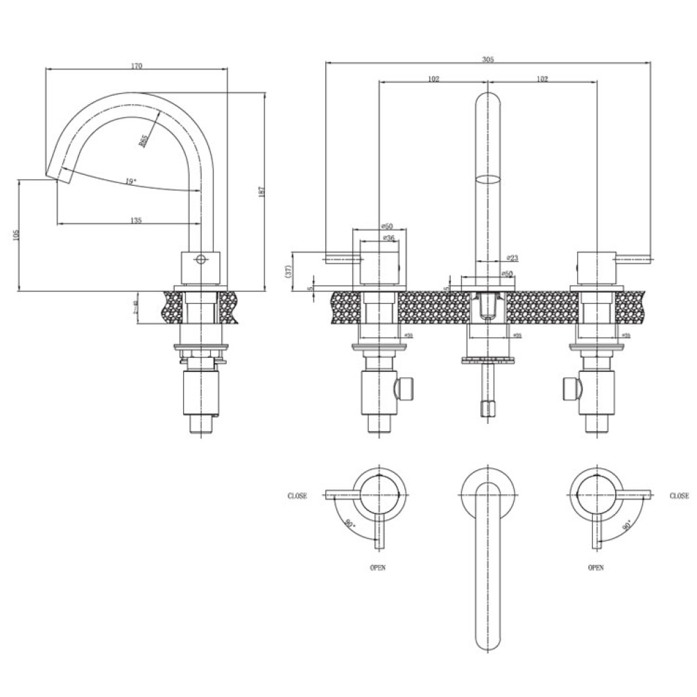Crosswater MPRO Brushed Brass Basin 3 Hole Set | Sanctuary Bathrooms