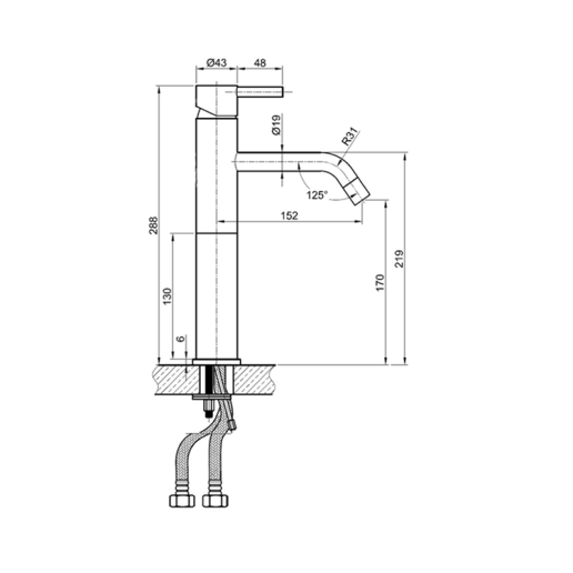 JTP Inox Brushed Stainless Steel Tall Basin Mixer | Sanctuary Bathrooms