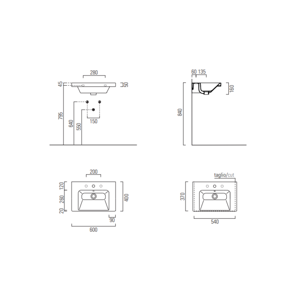 standard basin dimensions