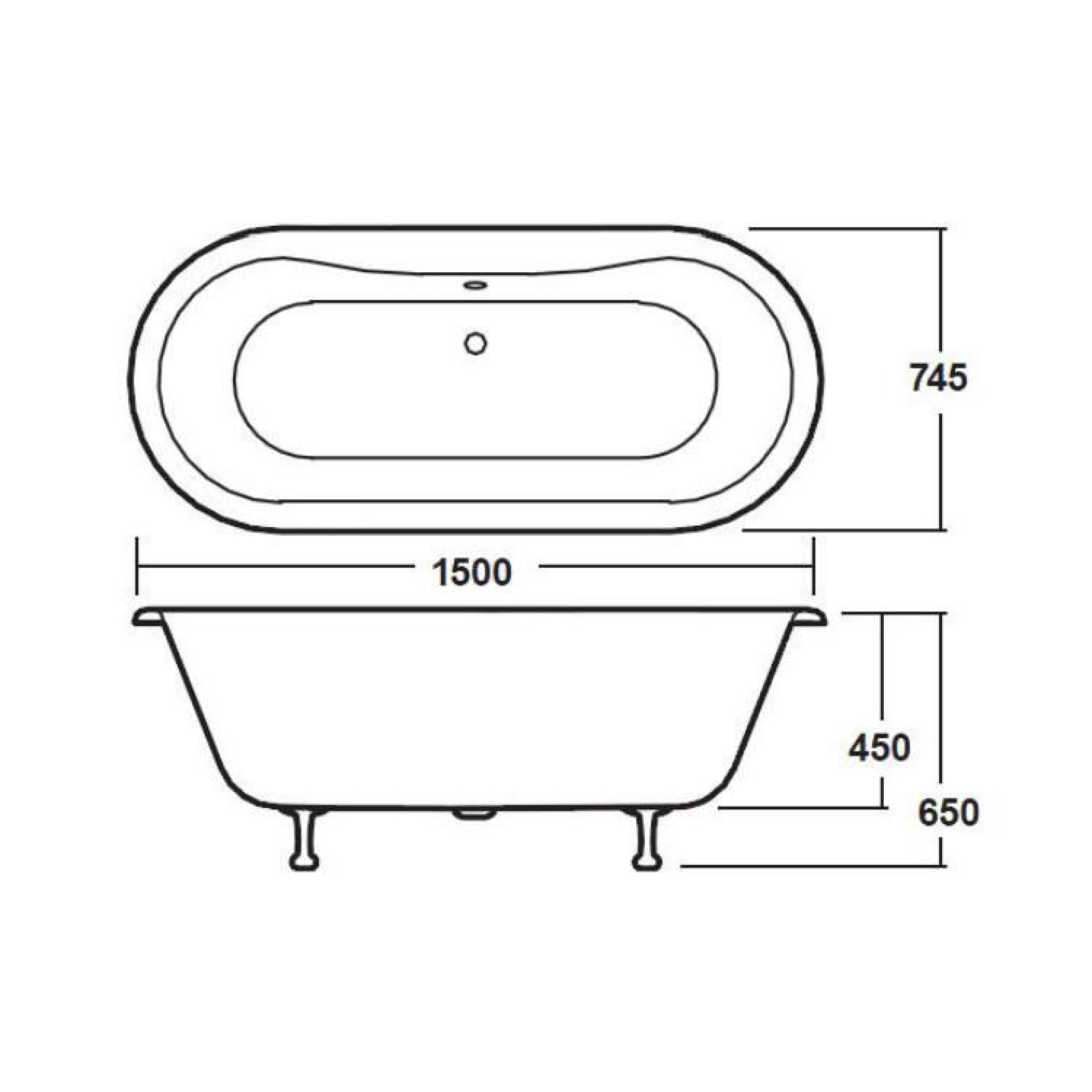 BC Designs 1500 x 750mm Double Roll Top Freestanding Bath