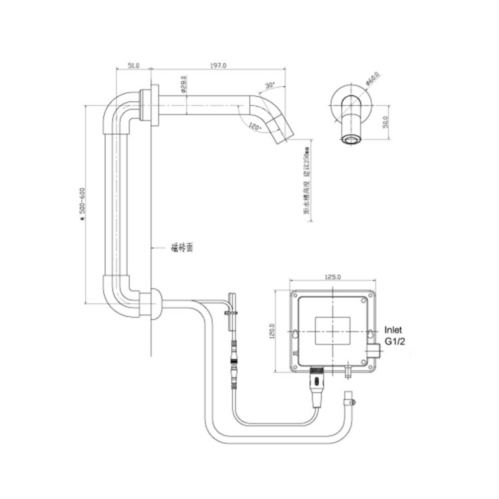 JTP React Sensor Brushed Stainless Steel Wall Mounted Basin Spout ...