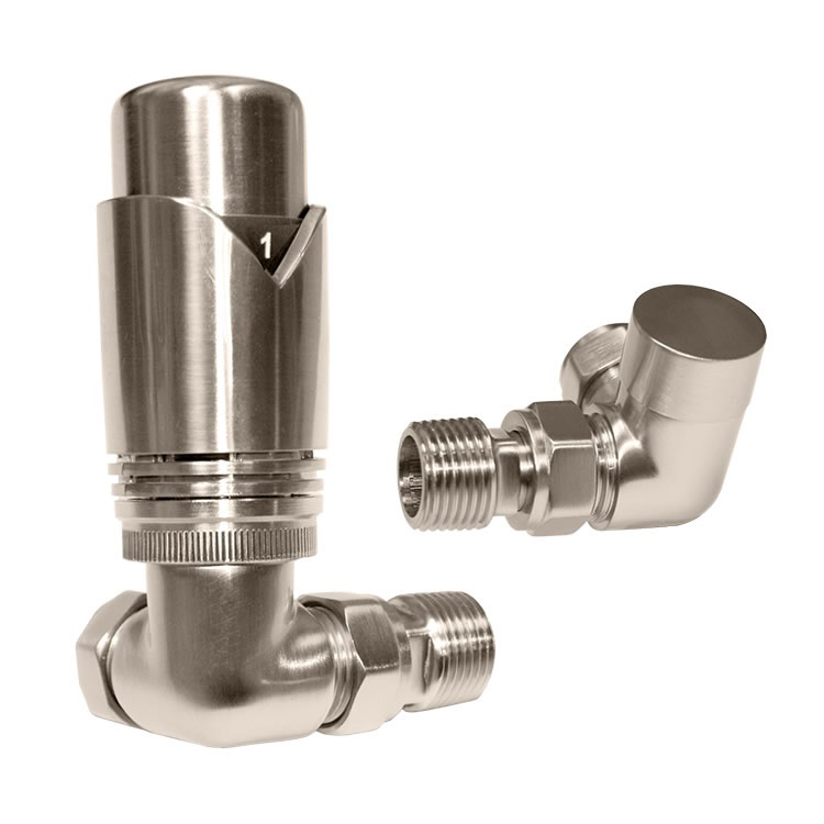 Abacus Ultima Brushed Nickel Corner Radiator Valves | Sanctuary