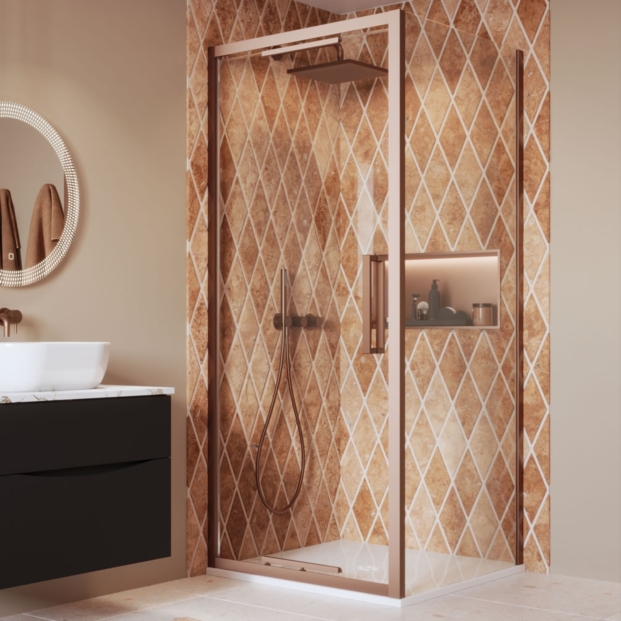 Asura 8 Brushed Bronze 1000 Infold Shower Door | Sanctuary