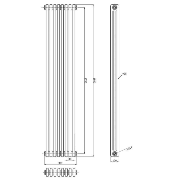 Bayswater Nelson 1800mm x 381mm Triple White Radiator