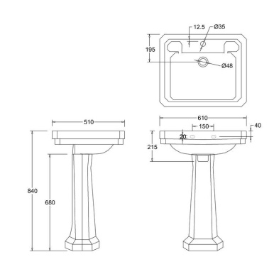 Burlington Victorian 610mm Basin & Pedestal | Sanctuary Bathrooms