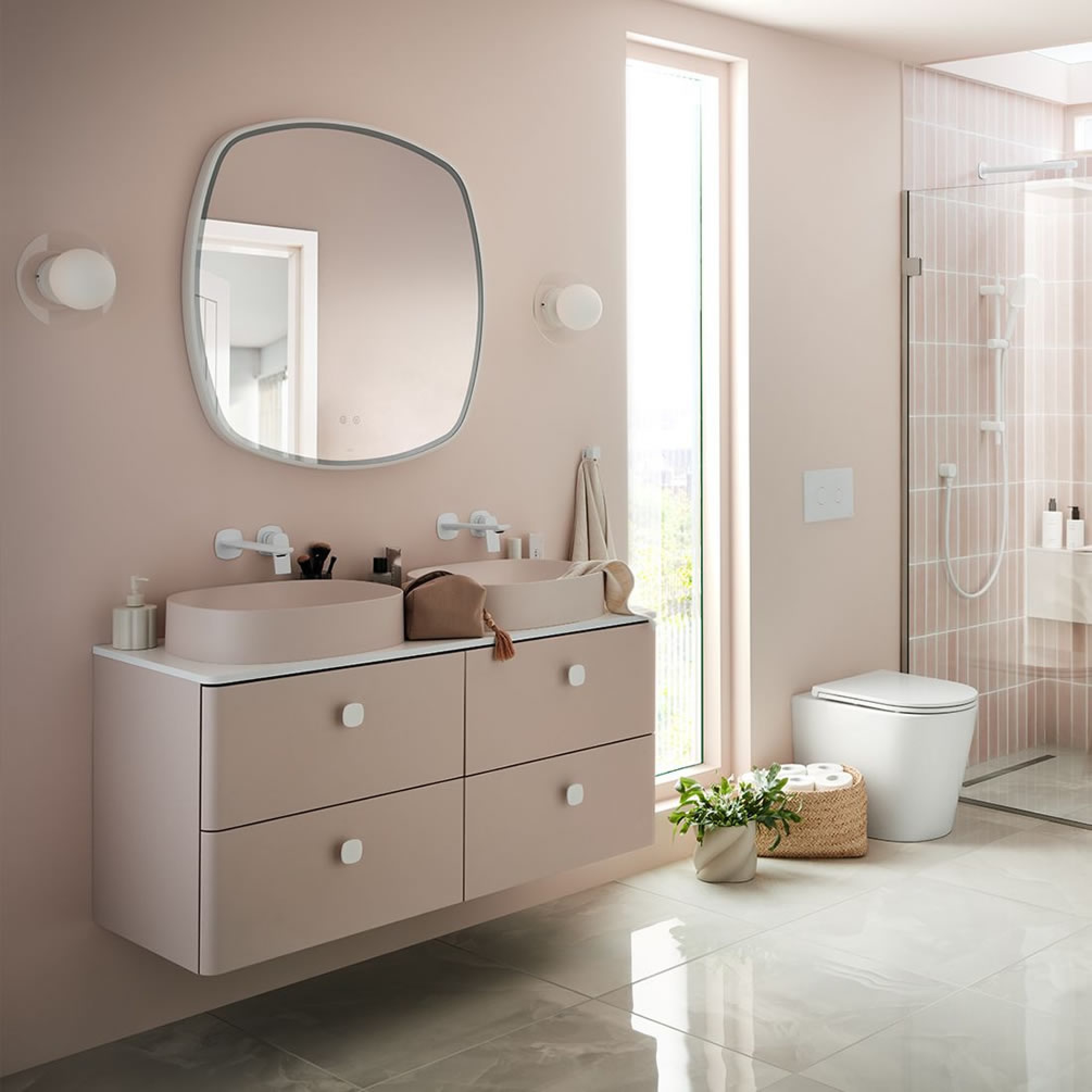 Vado Cameo 1200mm Pink Clay Wall Hung 4 Drawer Vanity Unit, Worktop ...
